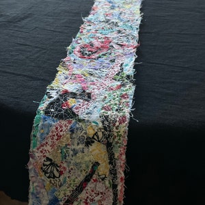 Abstract Fabric Scrap Collage: Upcycled Textile Art Table Runner - 43 ...