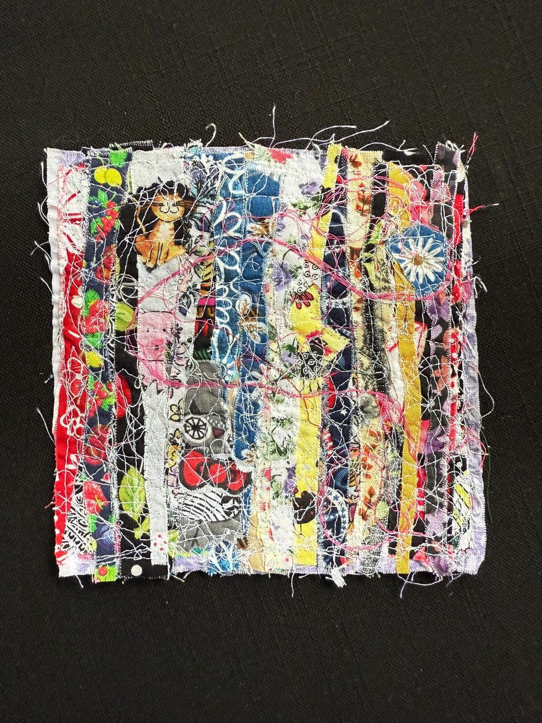 Abstract Fabric Scrap Collage Art – Textile Wall Hanging, Upcycled ...