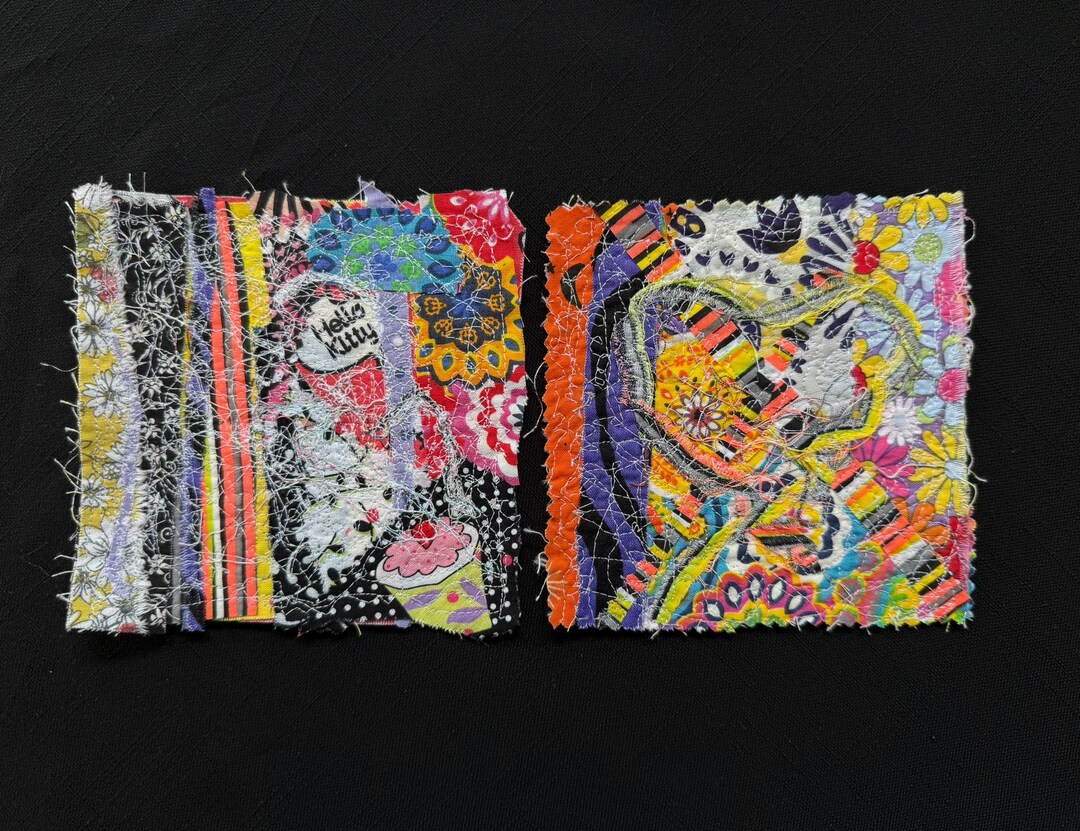 Abstract Cotton Fabric Textile Art Collage/wall or Tabletop Art/2 ...