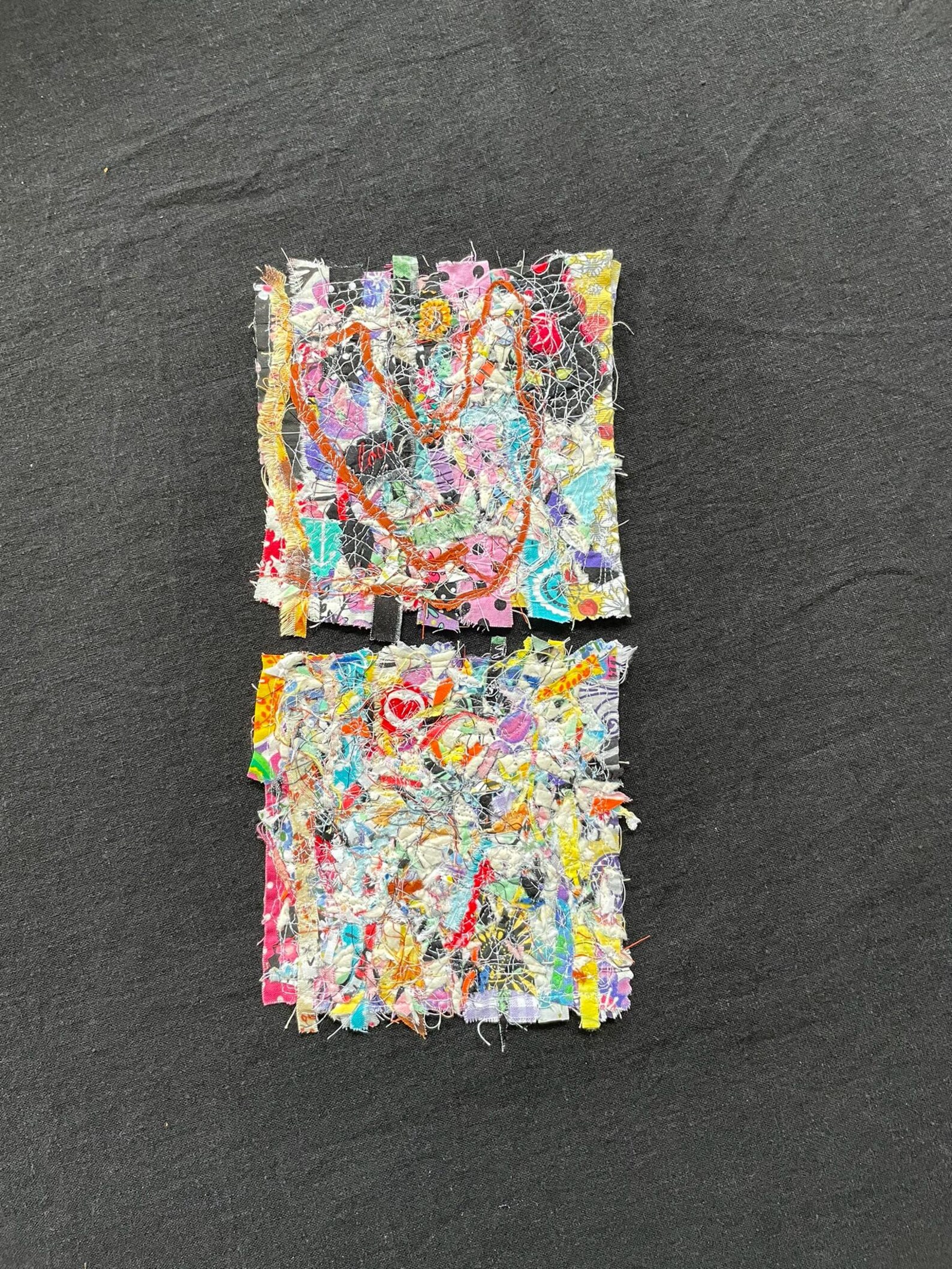 Upcycled Cotton Textile Art Collage, Abstract Fabric Pieces (set of 2 ...