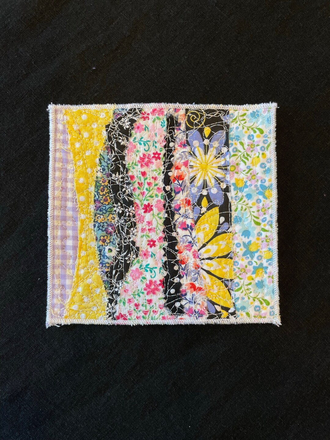 Square Abstract Fabric Scrap Patch Textile Art Collage Unique Fabric ...