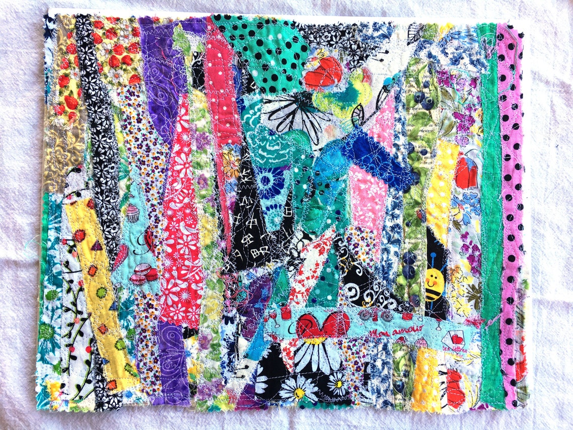Abstract Fabric Scraps Textile Art Collage Wall or Tabletop - Etsy