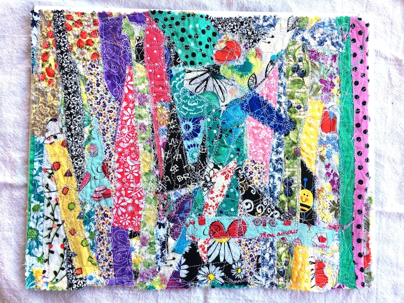 Abstract Fabric Scraps Textile Art Collage Wall or Tabletop - Etsy