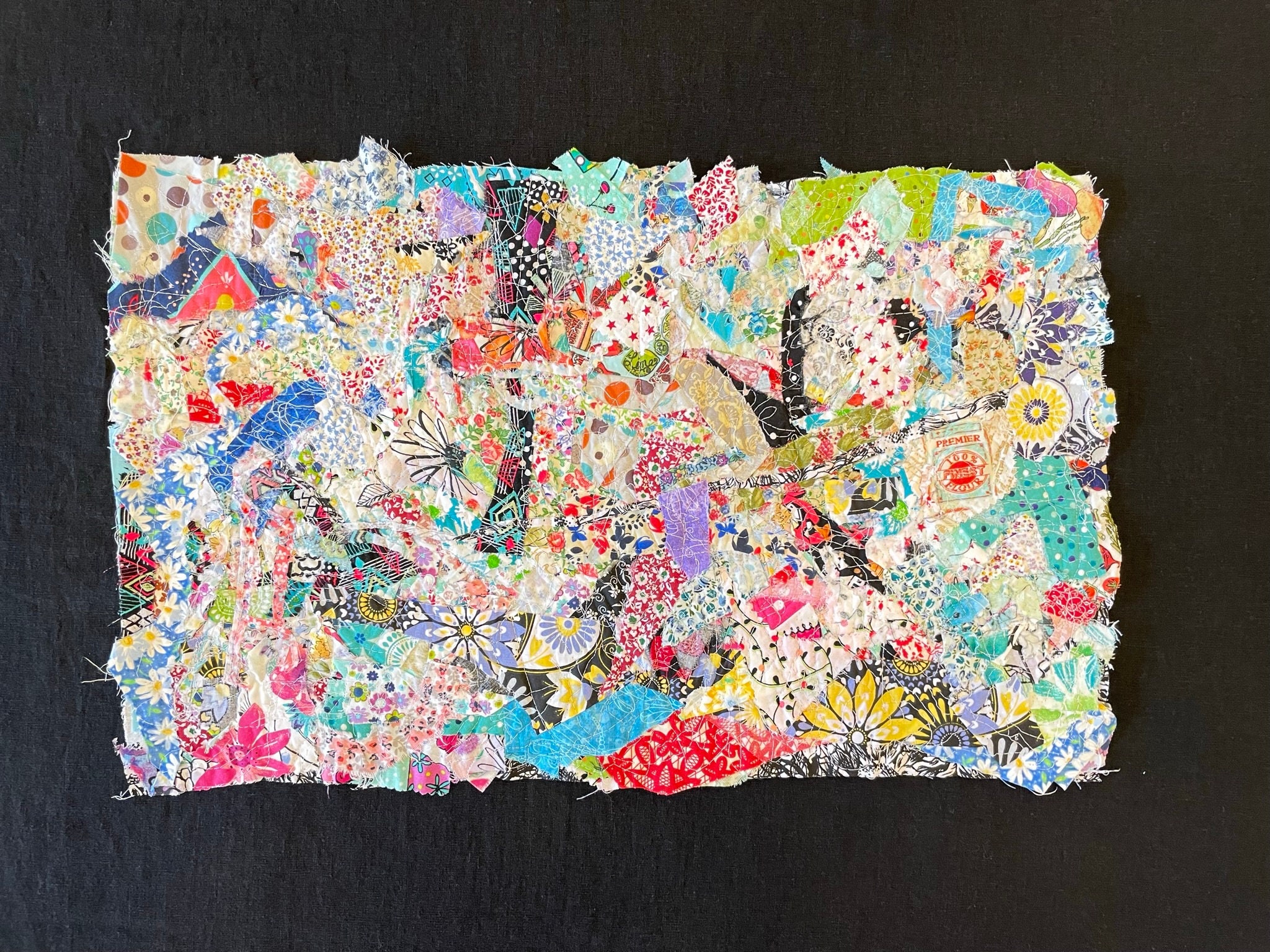 Abstract Fabric Textile Art Collage Wall or Tabletop Art Unique Layered ...