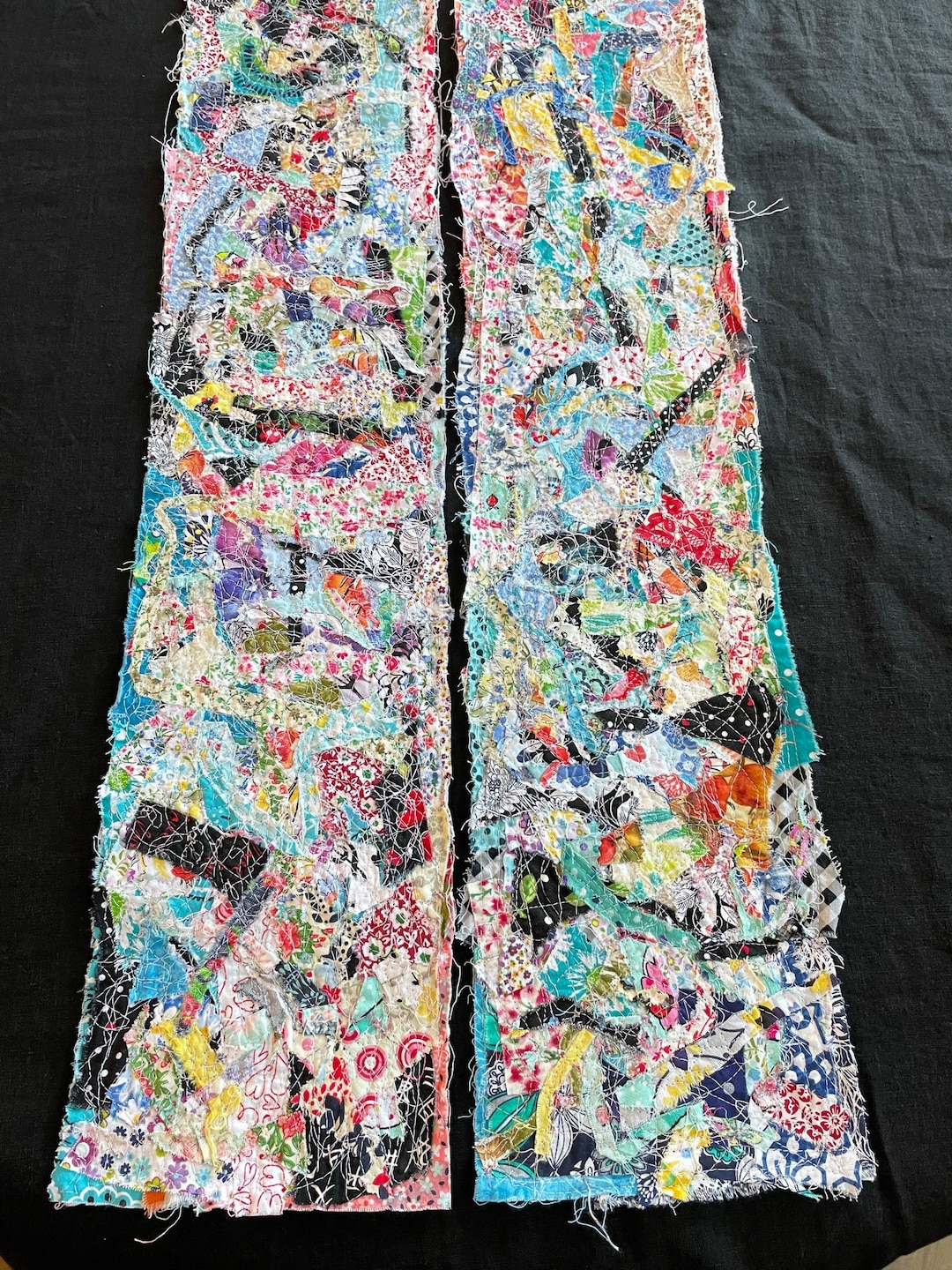 Set of 2 Abstract Fabric Scraps Textile Art Collage/table Runners/wall ...