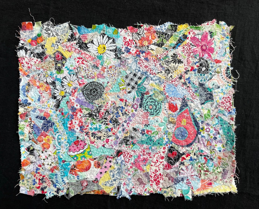 Abstract Fabric Textile Art Collage Wall or Tabletop Art Unique Layered ...