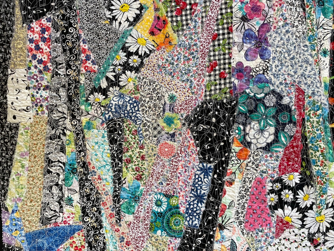 Large Abstract Fabric Collage Art, Upcycled Cotton Textile (28x31 ...