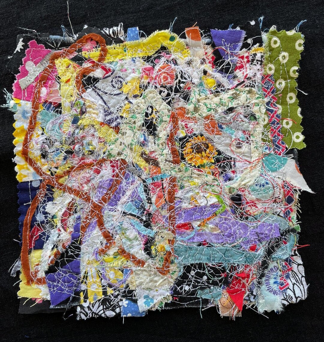 Abstract Fabric Textile Art Collage Wall or Tabletop Art/unique Layered ...