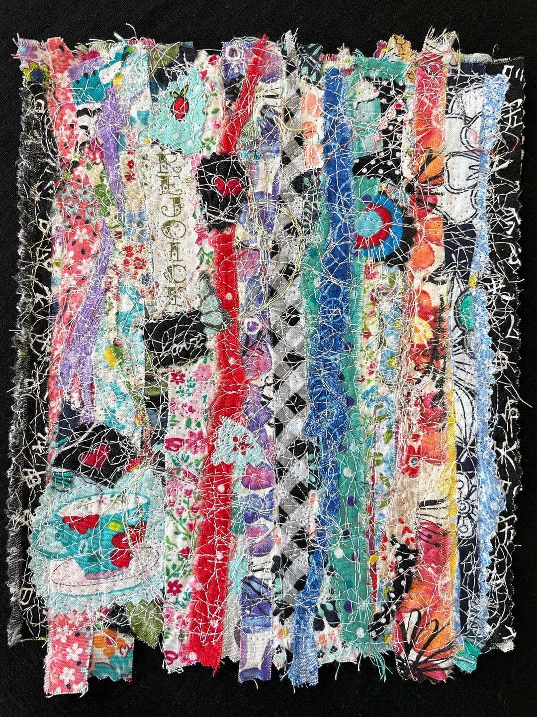 Abstract Fabric Scrap Collage Art – Textile Wall Hanging, Upcycled ...
