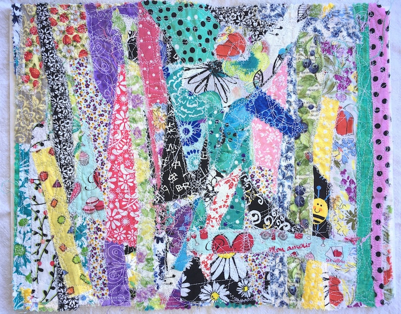 Abstract Fabric Scraps Textile Art Collage Wall or Tabletop - Etsy