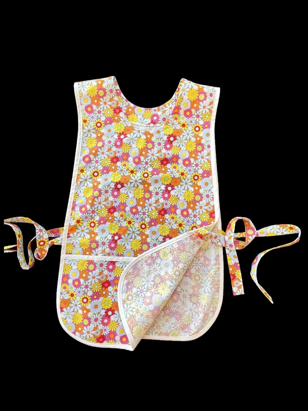 Vintage Style 70s Floral Theme Cobbler Smock Lightweight Cotton Apron ...