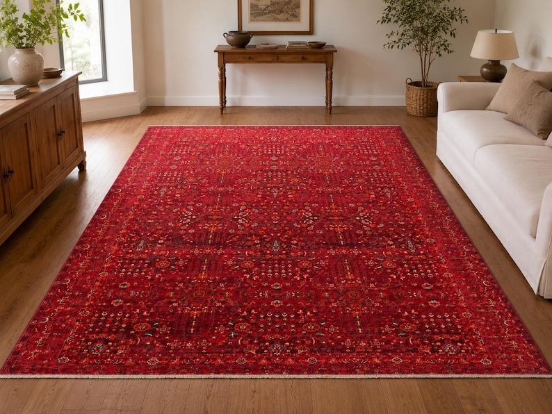 Large Red Persian Rug, Traditional Oriental Area Rug With Fringe ...