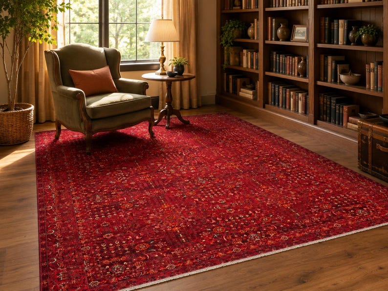 Large Red Persian Rug, Traditional Oriental Area Rug With Fringe ...