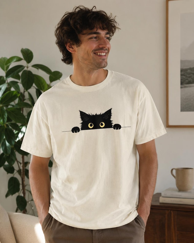 Peeking Black Cat Shirt, Cute Black Cat Tee, Cat Lover Gift, Funny Cat ...