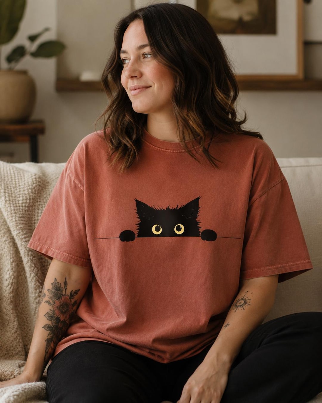 Peeking Black Cat Shirt, Cute Black Cat Tee, Cat Lover Gift, Funny Cat ...