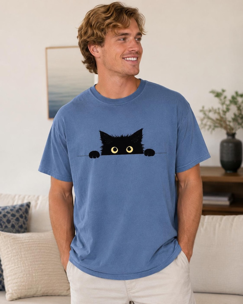 Peeking Black Cat Shirt, Cute Black Cat Tee, Cat Lover Gift, Funny Cat ...