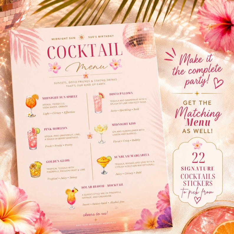 Midnight Sun Birthday Invitation Template, Tropical Beach Sunset Party ...