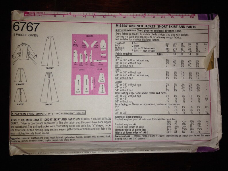 Simplicity Sewing Pattern 6767 70s Misses Unlined Jacket | Etsy