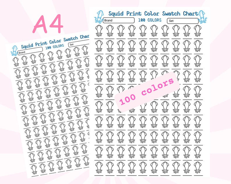 Squid Color Swatch Chart Printable PDF | 100 Color Swatches | Marker ...