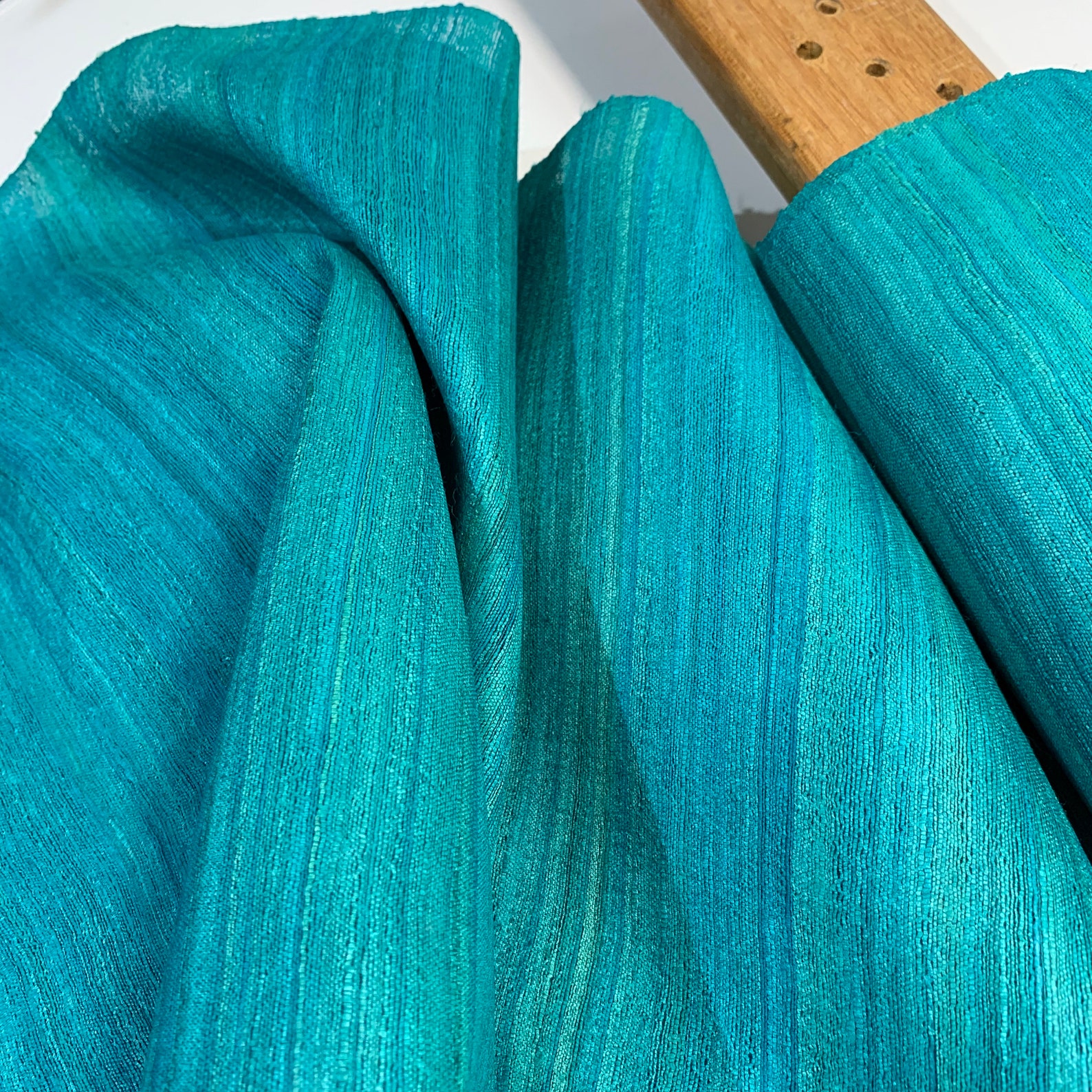 Teal Blue Tussar Silk Fabric 100% Organic Silk Handwoven - Etsy