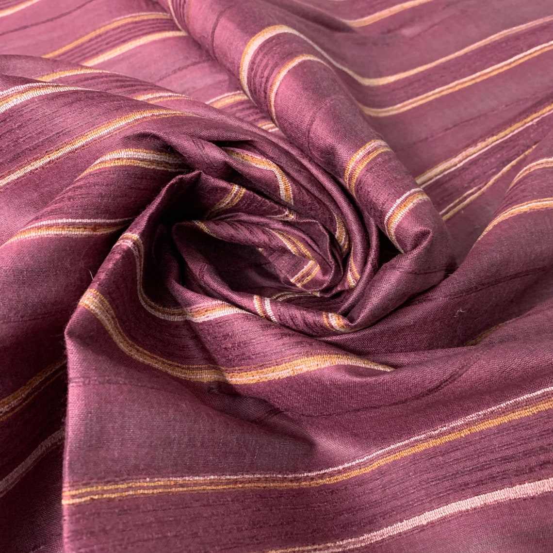 Plum Ribbed Textured Pure Silk Tussar Silk Fabric, Ahimsa Silk, Eri ...
