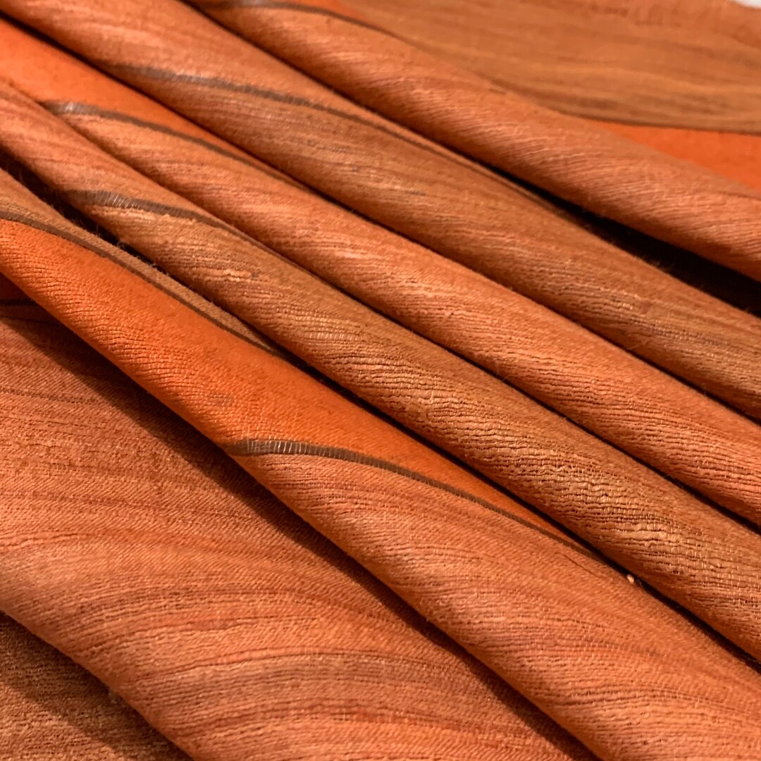 Rust Ribbed Textured Pure Silk Tussar Silk Fabric, Extra Wide Silk, Eri ...