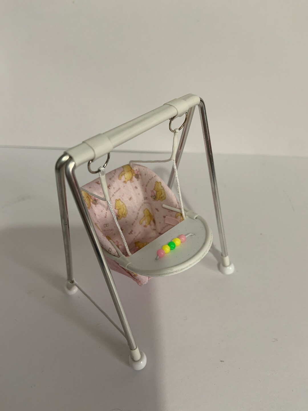 DOLLS HOUSE 1/12th Scale Baby Swing, Cute Bear Fabric on Pink, Hand ...