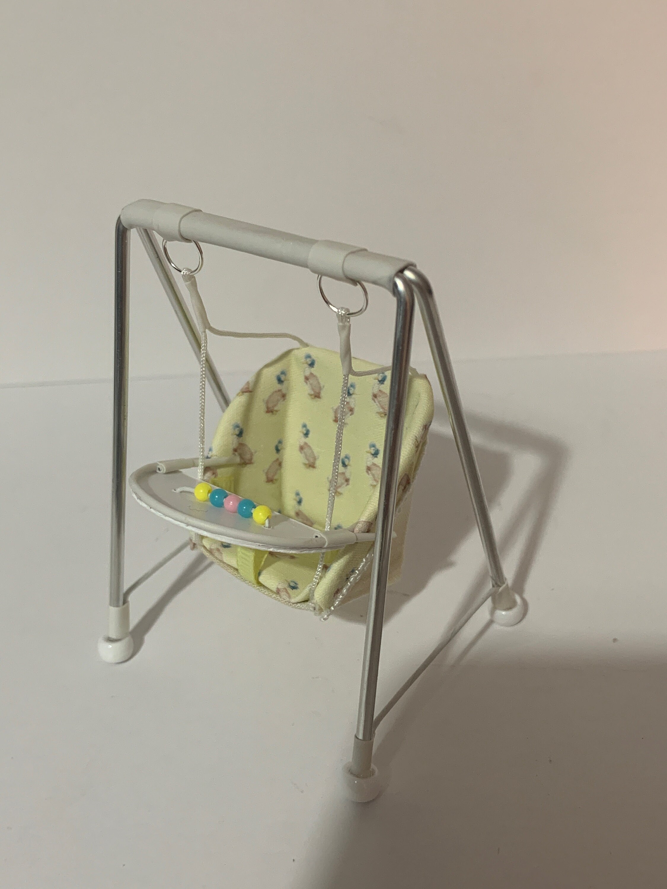 DOLLS HOUSE 1/12th Scale Baby Swing, Nursery Cute Duck Fabric on Lemon ...