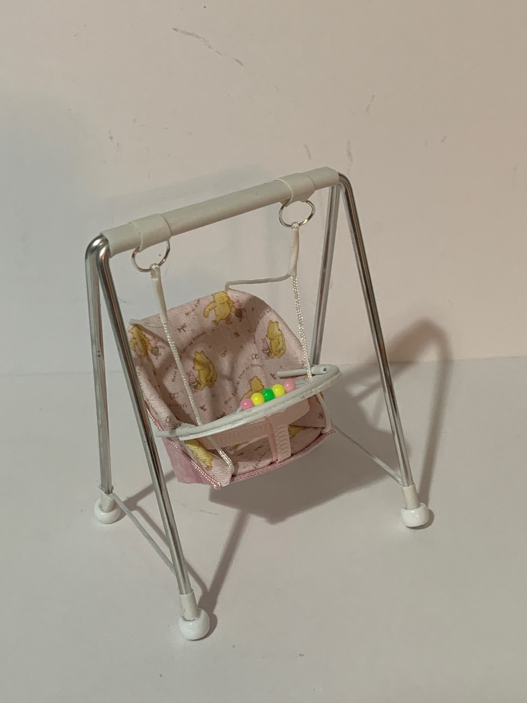 DOLLS HOUSE 1/12th Scale Baby Swing, Cute Bear Fabric on Pink, Hand ...