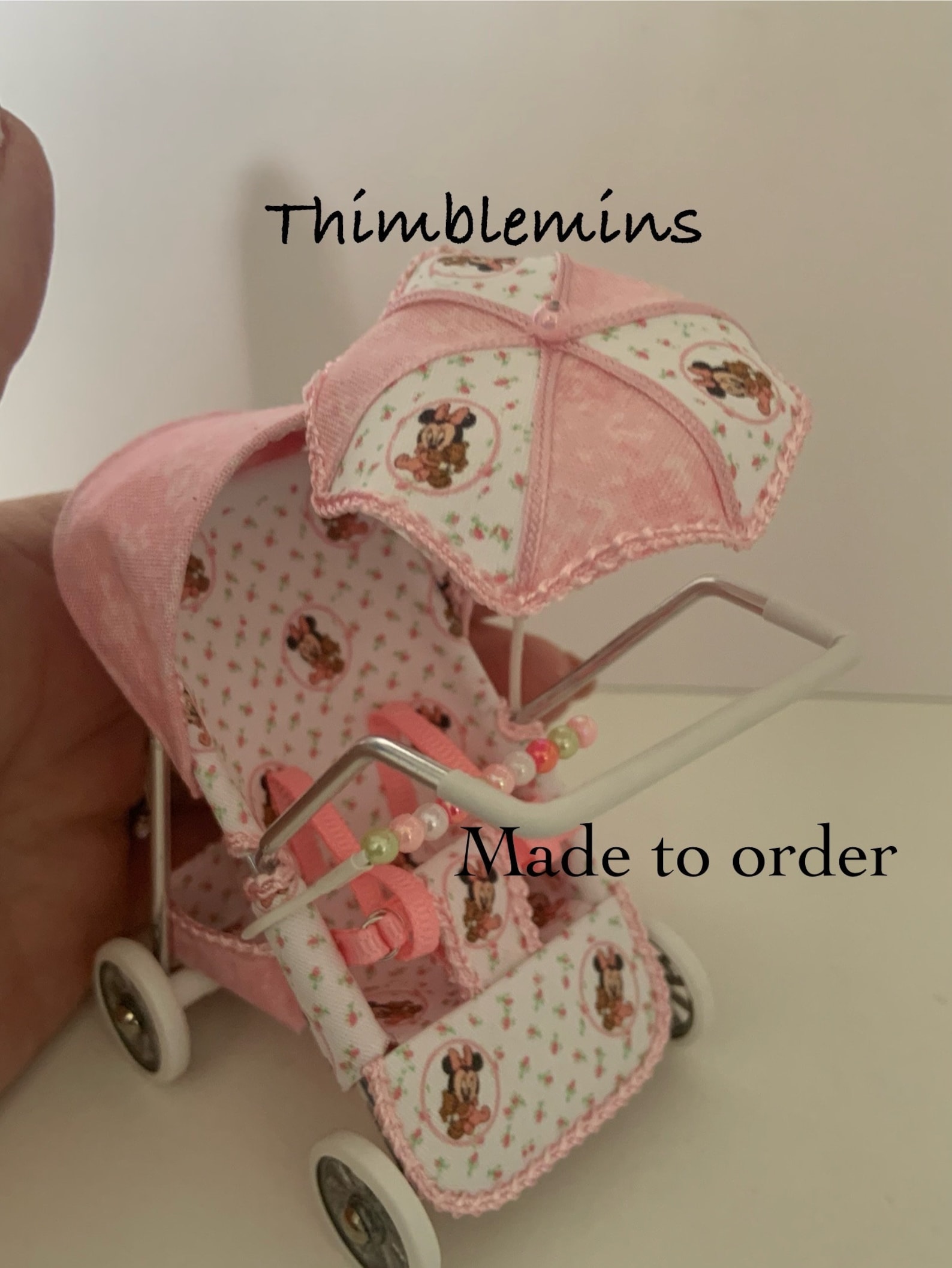 DOLLS HOUSE 1/12th Scale Modern Pushchair/stroller Pink With Cute Mouse ...