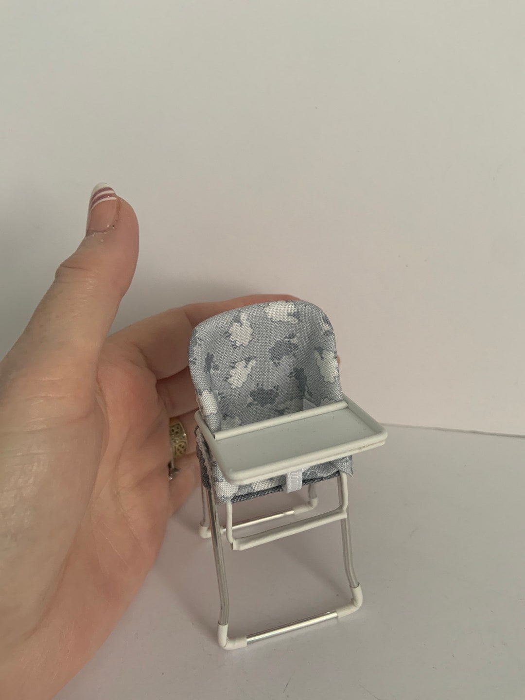 DOLLS HOUSE 1/12th Scale, Grey Fluffy Sheep High Chair, Hand Crafted ...