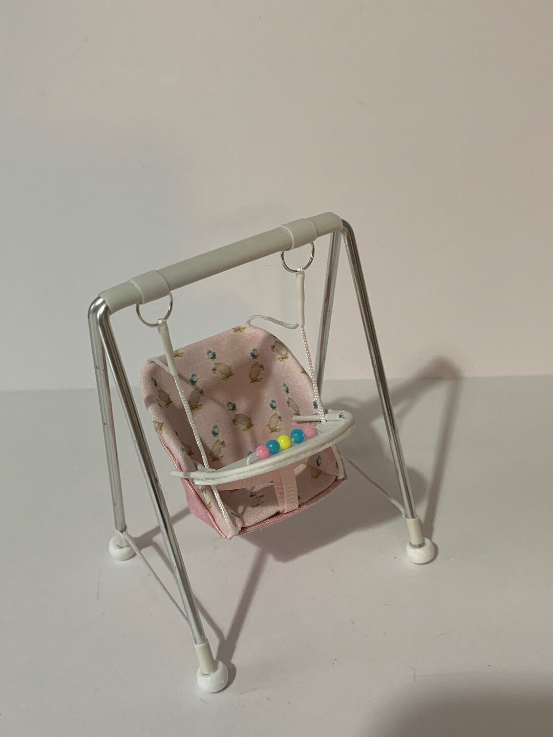 DOLLS HOUSE 1/12th Scale Baby Swing, Cute Duck Fabric on Pink, Hand ...