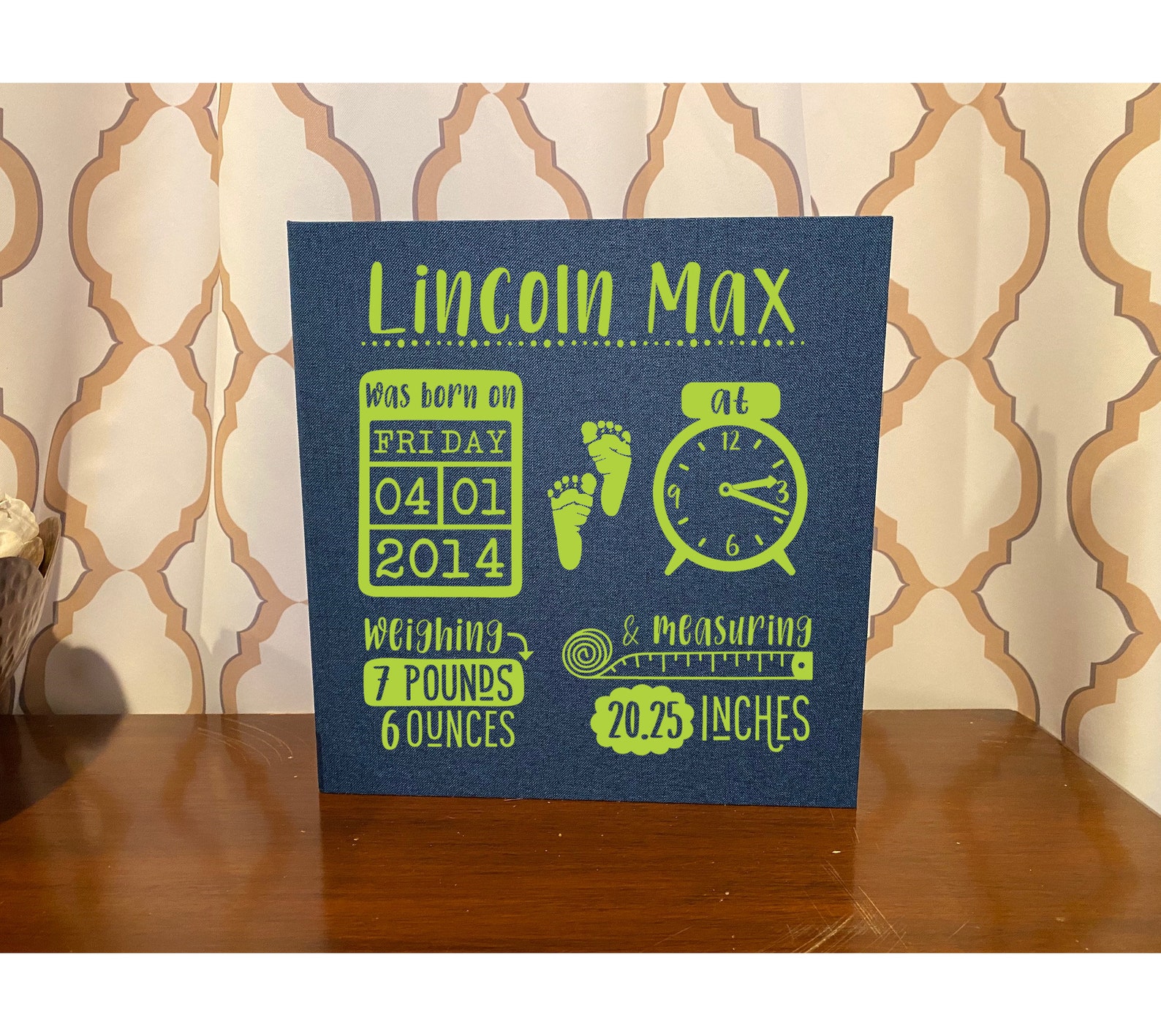 Baby Photo Album Birth Stats Custom Personalized Linen Self | Etsy