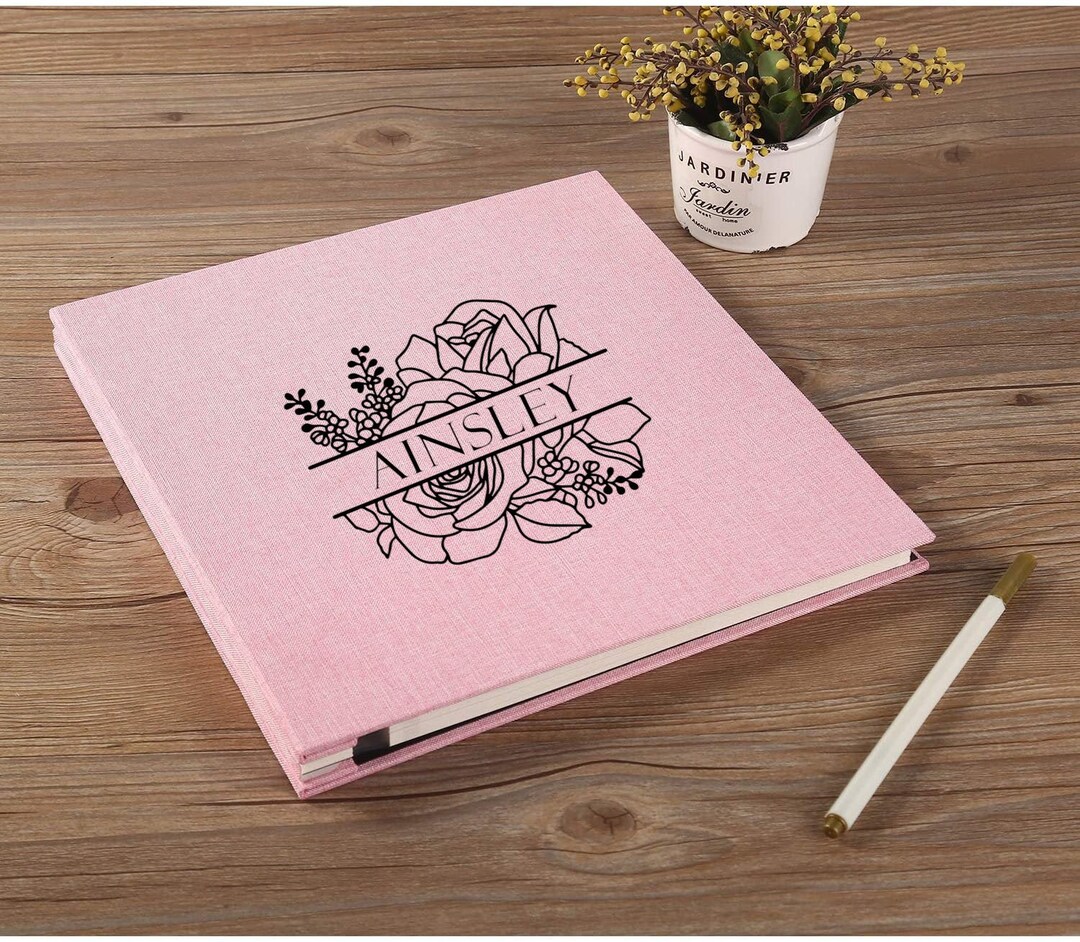 Photo Album Floral Name Custom Personalized Linen Self Adhesive ...