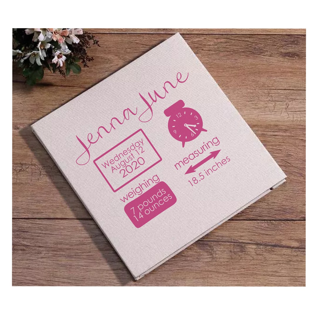 Baby Photo Album Birth Stats Custom Personalized Linen Self Adhesive ...