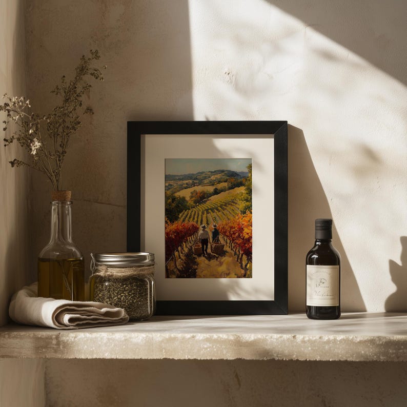 Autumn Vineyard Oil Painting Print, Rich Golden Harvest Wall Decor ...