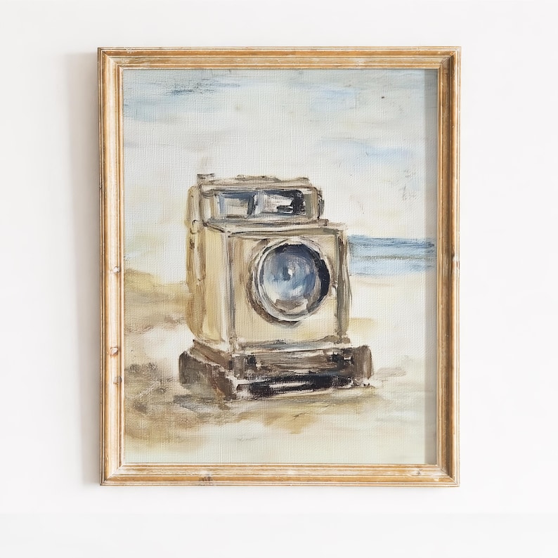 Vintage Camera Oil Painting Print, Moody Retro Polaroid Printable Wall ...