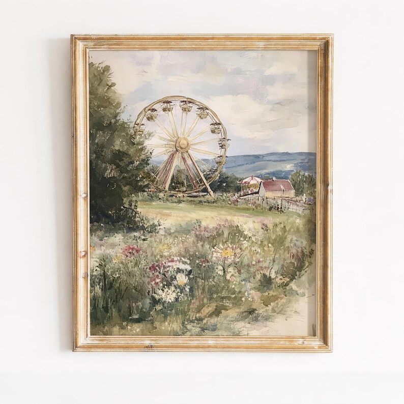 Country Fair Ferris Wheel Printable Wall Art, Wildflower Meadow Oil ...