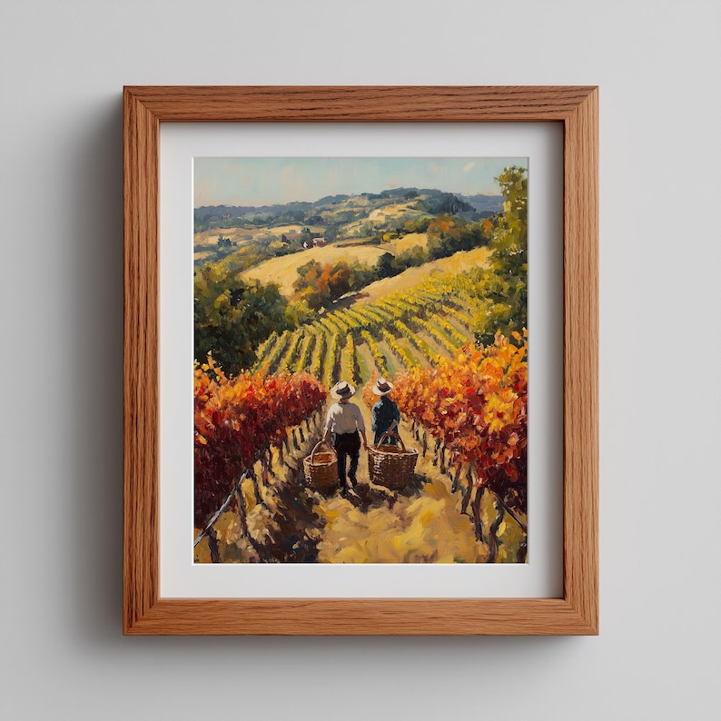 Autumn Vineyard Oil Painting Print, Rich Golden Harvest Wall Decor ...