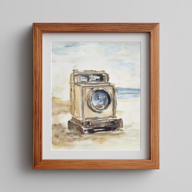 Vintage Camera Oil Painting Print, Moody Retro Polaroid Printable Wall ...