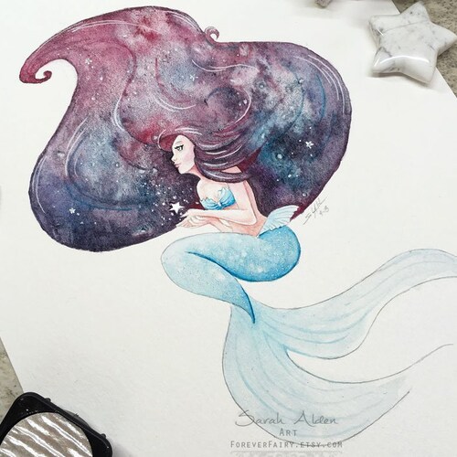 Galaxy Mermaid Print Little Mermaid Art Wall Decor 5x7 Star - Etsy