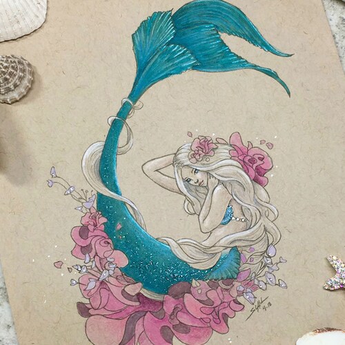 Moon Mermaid Print Little Mermaid Art Mermay Print Original - Etsy