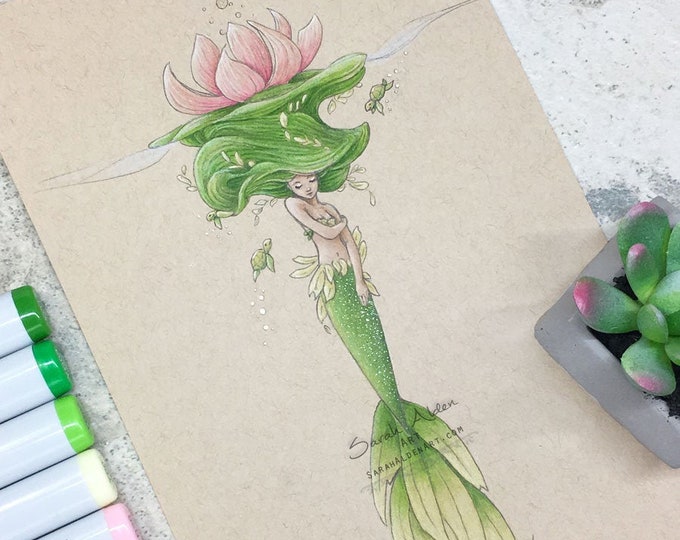 Lily Pad Mermaid Art Print Fantasy Mermaid Painting Baby - Etsy