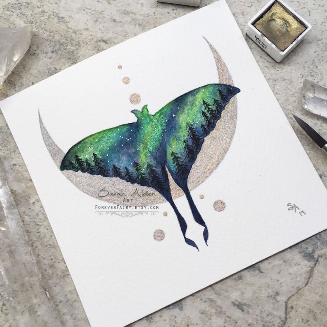 Moon Luna Moth Art, Northern Lights Butterfly Print, Galaxy Art ...