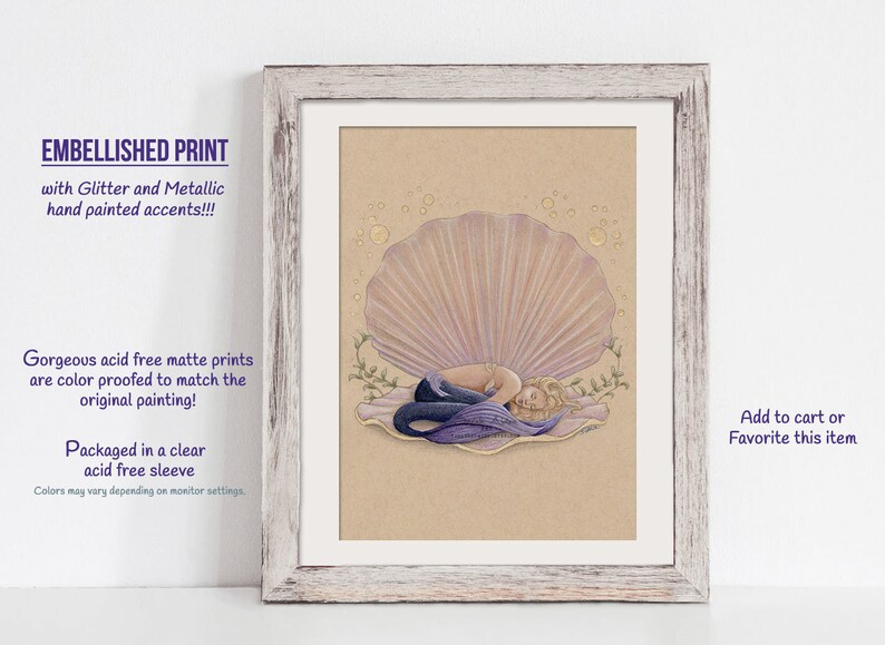 Seashell Mermaid Art Sleeping Mermaid Print Clam Shell - Etsy