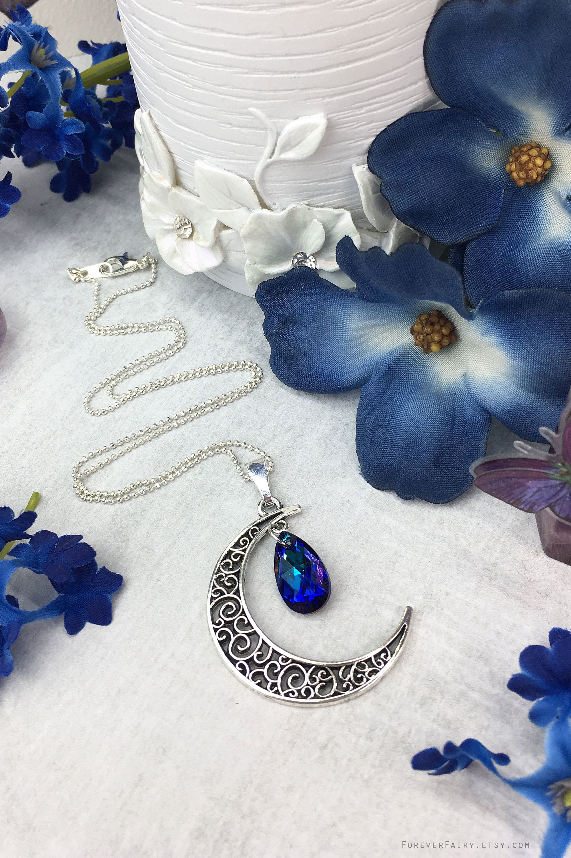 Crystal Moon Necklace Half Moon Necklace Crescent Moon | Etsy