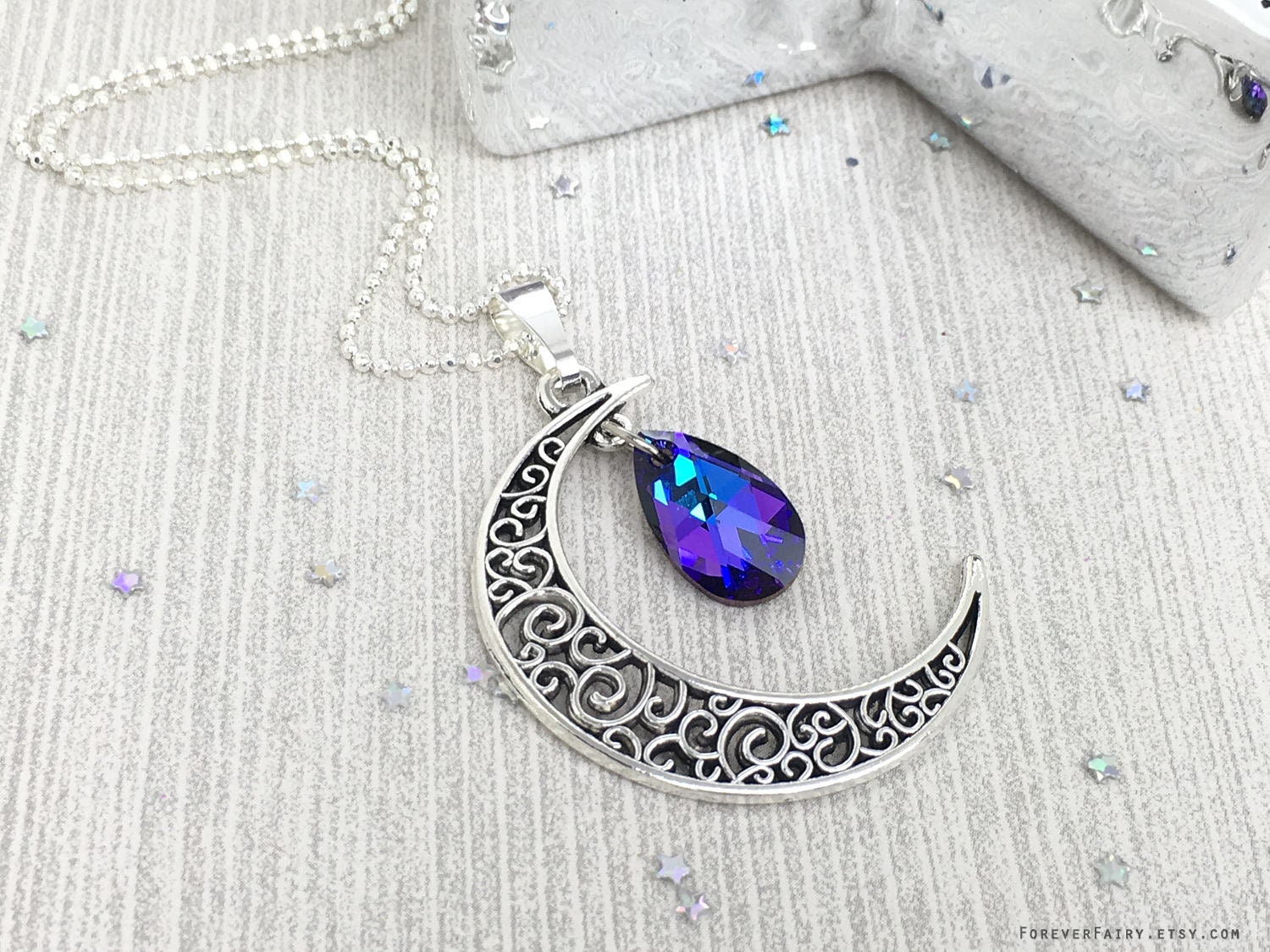 Crystal Moon Necklace Half Moon Necklace Crescent Moon | Etsy