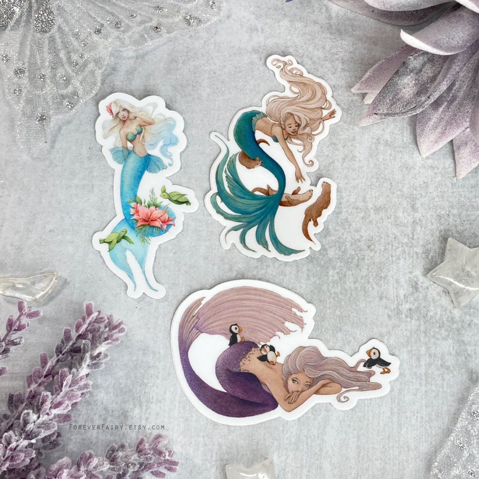Mermaid Sticker Pack Mermaid Vinyl Stickers Little Mermaid | Etsy