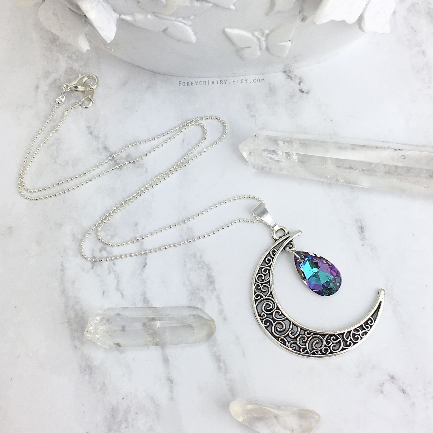Crystal Moon Necklace, Crescent Moon Pendant, Fantasy Jewelry ...
