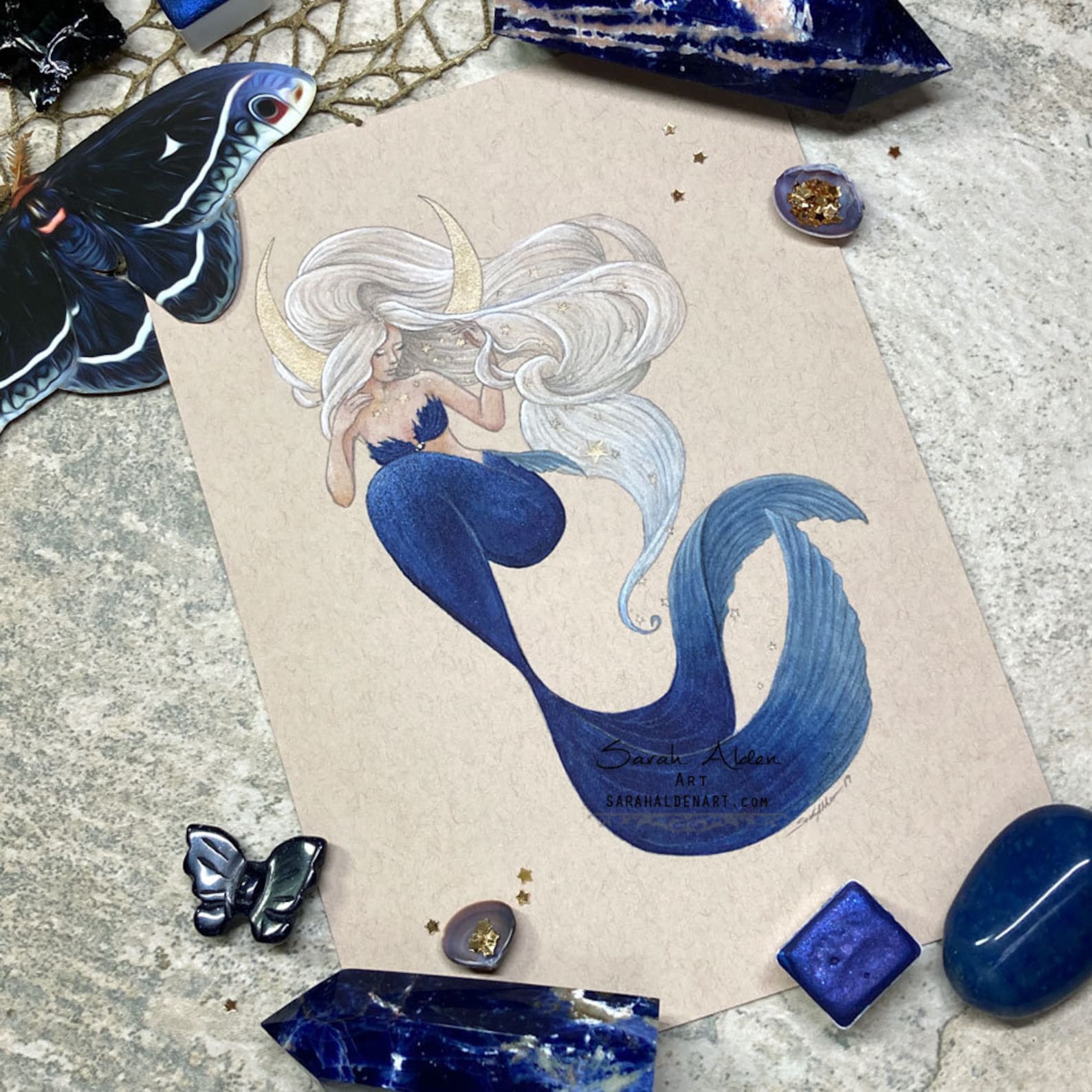 Crescent Moon Mermaid Print, Luna Little Mermaid Art, Celestial Mermay ...